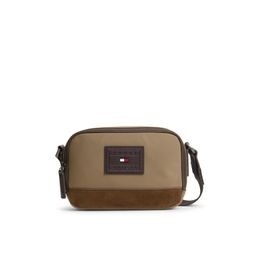 Umh&auml;ngetasche Tommy Hilfiger "TH HERITAGE CAMERA BAG", Herren, Gr. B/H/T: 20cm x 15cm x 6cm, braun, Leder, Textil, Veloursleder, Taschen Umh&auml;ngetasche, Herren Schultertasche, Crossbodybag mit Kontrastbesatz