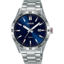 Quarzuhr Lorus, silber (silberfarben, dunkelblau), Armbanduhren, Damen, Quarzuhr, Armbanduhr, Herrenuhr, Damenuhr, Datum, bis 10 bar wasserdicht