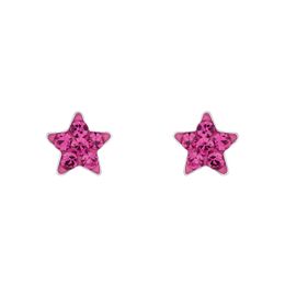 Paar Ohrstecker Amor "Stern", bunt (silberfarben, pink, pink), Ohrringe, M&auml;dchen, Silber 925 (Sterlingsilber), mit Kristallglas