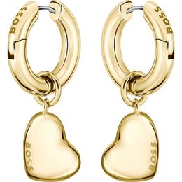 Paar Creolen BOSS "HONEY LOVE", gelb (gelbgoldfarben, edelstahlfarben), Ohrringe, Damen, 20mm, Edelstahl, Einh&auml;nger abnehmbar