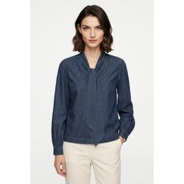 Langarmbluse BOSS Orange "Betilla Premium Damenmode", Damen, Gr. 36, blau (medium blau 420), Web, Obermaterial: 100% Lyocell, unifarben, regular fit h&uuml;ftbedeckend, Manschette, Blusen, mit Schal-Detail, Denim-Look