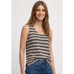 Stricktop Street One, Damen, Gr. 36, schwarz, Jersey, Obermaterial: 60% Viskose, 40% Polyester, gestreift, h&uuml;ftlang, tiefer Rundhals, Tops Stricktop, Sommertop, tiefer Rundhalsausschnitt, Viskosemx