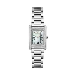Quarzuhr Emporio Armani, edelstahlfarben, perlmuttfarben, Armbanduhren, Damen, Quarzuhr, Armbanduhr, Damenuhr, Edelstahlarmband, analog, Glassteine