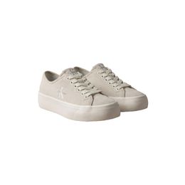 Plateausneaker Calvin Klein "VULC FLATF LACEUP SUEDE", Damen, Gr. 36, natur, Leder, unifarben, Basic, Schuhe Plateausneaker, Freizeitschuh, Schn&uuml;rschuh, Halbschuh mit seitlichem Logoschriftzug