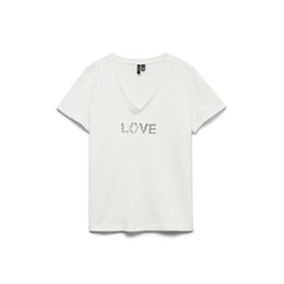 V&eacute;ro Moda Kurzarmshirt VERO MODA "VMJOAN VANESSA SS TOP BOX JRS", Damen, Gr. L, snow wei&szlig; detail:love, Jersey, Obermaterial: 100% Baumwolle, bestickt, regular fit normal, V-Ausschnitt, Shirts, Baumwolle, regular fit