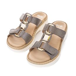 Pantolette Ara "CAPRI", Damen, Gr. 36, taupe, kombiniert, Veloursleder, Rautenmuster, Schuhe Pantolette, Plateau, Sandale, Sommerschuh in Weite G (= weit)