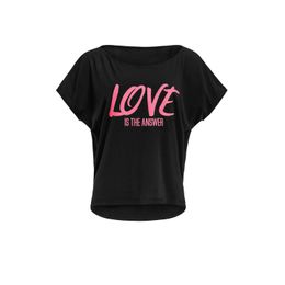Oversize-Shirt WINSHAPE "MCT002 ultra leicht", Damen, Gr. L, schwarz (schwarz, glitzer neon pink), 50% Modal, 50% Baumwolle, U-Boot-Ausschnitt, Shirts, mit Neon pinkem Glitzer-Aufdruck
