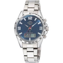 Funkchronograph MASTER TIME "Sporty", silber (silberfarben, blau), Armbanduhren, Herren, Armbanduhr, Quarzuhr, Herrenuhr, automatischer Kalender