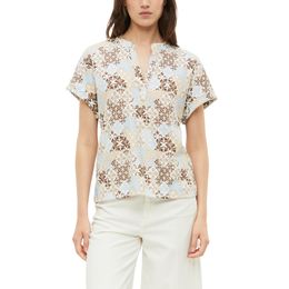 Blusenshirt s.Oliver, Damen, Gr. 36, teak braun beige aop, Web, Obermaterial: 98% Polyester, 2% Elasthan, gemustert, normal h&uuml;ftbedeckend, Rundhals, abgesteppte Kante, Shirts Blusenshirt, Kurzarm Sommerbluse