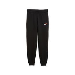 Trainingshose Puma "ESS 2 COLOR NO 1 LOGO SWEATPANTS FL B", Jungen, Gr. 152, N-Gr, Puma schwarz, rotflash, Fleece, Obermaterial: 66% Baumwolle, 34% Polyester, bedruckt, regular fit normal, Hosen Trainingshose, mit elastischem Bund, mit gerippten B&uuml;ndchen