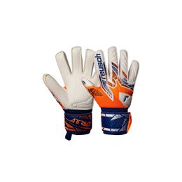 Torwarthandschuhe Reusch "Attrakt Silver Junior", Kinder, Gr. 7, blau (blau, orange), 34% Polyester, 25% Elastodien, 5% Lederimitat, 1% Baumwolle, mehrfarbig, Handschuhe, mit Expanse Cut