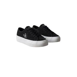 Plateausneaker Calvin Klein "VULC FLATF LACEUP SUEDE", Damen, Gr. 37, schwarz, Leder, unifarben, Basic, Schuhe Plateausneaker, Freizeitschuh, Schn&uuml;rschuh, Halbschuh mit seitlichem Logoschriftzug