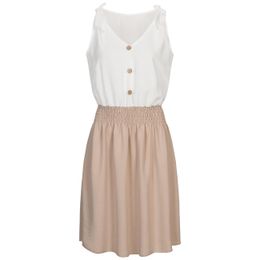 Shirtkleid CLOUD 5IVE "CLOUD 5IVE Dress with buttons and knot details", Damen, Gr. M, US-Gr&ouml;&szlig;en, beige (beige, wei&szlig;), 95% Polyester, 5% Elasthan, normal, Kleider Shirtkleid