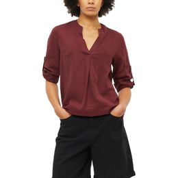 Shirtbluse s.Oliver, Damen, Gr. 38, schwarz pomegranat, Web, Obermaterial: 52% Leinen, 48% Viskose, unifarben, bequem h&uuml;ftbedeckend, V-Ausschnitt, 1-Knopf-Manschette krempelbar, Blusen, krempelbar, k&uuml;hlender Leinenmix
