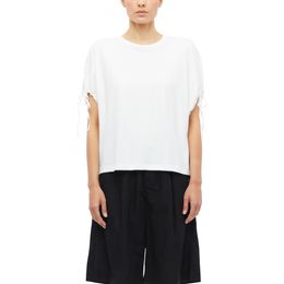 Kurzarmshirt s.Oliver, Damen, Gr. 36, wei&szlig;, Jersey, Obermaterial: 100% Baumwolle, unifarben, h&uuml;ftbedeckend, Rundhals, abgesteppte Kante mit Bindeband, Shirts, Sommershirt mit Knoten-Details auf den &Auml;rmeln