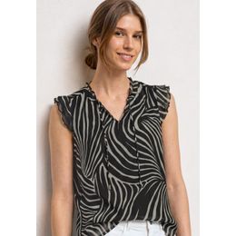 Blusentop Street One, Damen, Gr. 44, schwarz-wei&szlig; (schwarz), Web, Obermaterial: 100% Polyester. Futter: 100% Modal, bedruckt, h&uuml;ftbedeckend, V-Ausschnitt, R&uuml;schen, Blusen Blusentop, weich fallende Chiffon-Qualit&auml;t, &auml;rmellos mit R&uuml;schen, V-Ausschnitt