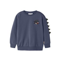 Sweatshirt name it "NMMKETIL LS NREG SWEAT UNB", Jungen, Gr. 104, vintage indigo, Sweatware, Obermaterial: 95% Baumwolle, 5% Elasthan, gemustert, regular fit normal, Rundhals, Rippb&uuml;ndchen, Sweatshirts Sweatshirt, Baumwollmischung, regular fit