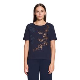 Kurzarmshirt Betty Barclay "Damen mit Aufdruck", Damen, Gr. 36, patch dunkelblau, braun, Jersey, Obermaterial: 95% Baumwolle, 5% Elasthan, loose fit normal, Rundhals, Shirts