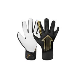 Torwarthandschuhe Reusch "Fastgrip Silver Junior", Kinder, Gr. 4,5, gold (goldfarben, schwarz), 52% Polyester, 45% Elastodien, 3% Polyamid, mehrfarbig, Handschuhe, mit Hybrid Negative Cut