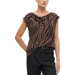 Kurzarmshirt s.Oliver BLACK LABEL, Damen, Gr. 36, schwarz, braun, Web, Obermaterial: 95% Viskose, 5% Elasthan, normal h&uuml;ftbedeckend, Rundhals, abgesteppte Kante, Shirts, Sommerbluse mit Animal-Print / aus Viskose