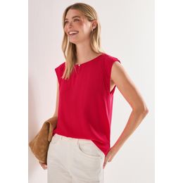 Shirttop Street One, Damen, Gr. 36, salsa rot, Jersey, Obermaterial: 95% Viskose, 5% Elasthan, unifarben, h&uuml;ftlang, Rundhals, Tops Shirttop, geraffte &Auml;rmel, Schlitz am Ausschnitt, unifarben