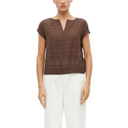 Kurzarmbluse s.Oliver BLACK LABEL, Damen, Gr. 38, braun, Web, Obermaterial: 77% Viskose, 23% Polyamid, unifarben, l&auml;ssig geschnitten taillenlang, Rundhals, abgesteppte Kante, Blusen, Sommerbluse - kurz und mit feiner Struktur