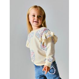 Sweatshirt name it "NMFKIWILE LS NREG SWEAT UNB", M&auml;dchen, Gr. 104, antique wei&szlig;, Sweatware, Obermaterial: 95% Baumwolle, 5% Elasthan, bedruckt, regular fit normal, Rundhals, Rippb&uuml;ndchen, Sweatshirts Sweatshirt, Baumwollmischung, regular fit