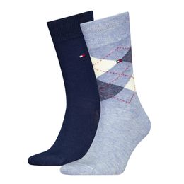 Socken Tommy Hilfiger "TH MEN SOCK CHECK 2P", Herren, Gr. 39-42, light blau melange, Baumwollmischung, normal, Socken Socken, mit klassischem Argyle-Design