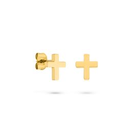 Paar Ohrstecker s.Oliver "Modern Cross, Kreuz-Optik", gelbgoldfarben, Ohrringe, Damen, Edelstahl