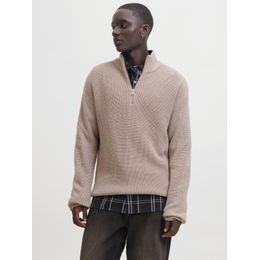 Jack & Jones Troyer JACK & JONES "JJKAITO KNIT HALF ZIP BF", Herren, Gr. S, beige (atmosphere), Strick, Obermaterial: 70% Polyacryl, 30% Baumwolle, unifarben, relaxed fit normal, hoch geschlossener Ausschnitt, Pullover Troyer
