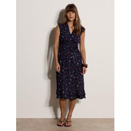 Midikleid Apricot "Midikleid", Damen, Gr. XS (34), N-Gr, blau (navy), gewebt, Obermaterial: 100% Viskose CV., gebl&uuml;mt, normal, V-Ausschnitt, R&uuml;schen, Kleider Midikleid, mit R&uuml;schen und G&uuml;rtel