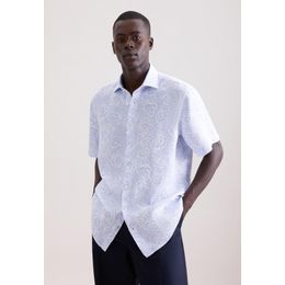 Leinenhemd Seidensticker "Schwarze Rose", Herren, Gr. L (41), normale &Auml;rmell&auml;ngen, blau, 100% Leinen, bedruckt, regular fit, Hemden, Regular 1/2 Kentkragen Druck