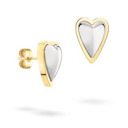 Paar Ohrstecker Liebeskind Berlin "Metal Heart, Herz", edelstahlfarben, gelbgoldfarben, Ohrringe, Damen, Edelstahl