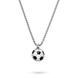 Kette mit Anh&auml;nger s.Oliver "Fu&szlig;ball-Design", edelstahlfarben, schwarz, Halsketten, Jungen, Edelstahl, L: 43 B: 2mm, B:2mm