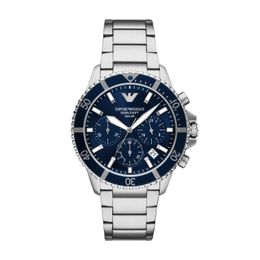 Chronograph Emporio Armani, blau (edelstahlfarben), Armbanduhren, Herren, Chronograph, Armbanduhr, Solar, Herrenuhr, Edelstahlarmband, analog, Tag