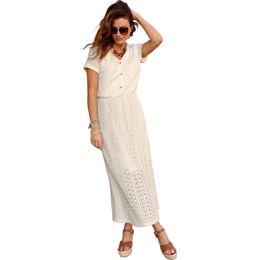 CR&Eacute;ATION L Damen Jerseykleid im H&auml;kel-Look champagner Gr&ouml;&szlig;e 19