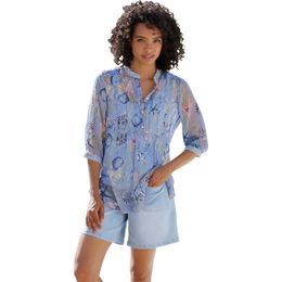 Heine Damen Chiffonbluse mit Muscheldruck eisblau-sand-bedruckt Gr&ouml;&szlig;e 36