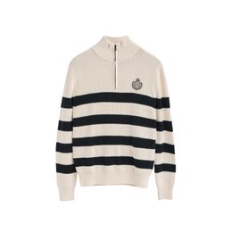 Pullover ecru und marineblau gestreift mit maritimem Polo Club-Patch