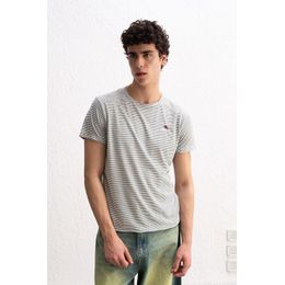 Gesticktes gestreiftes Rundhals-T-Shirt