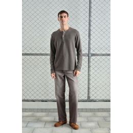 Slim Fit Button-Kragen Langarm-T-Shirt