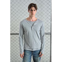 Langarm-Button-Kragen Komfort Fit T-Shirt