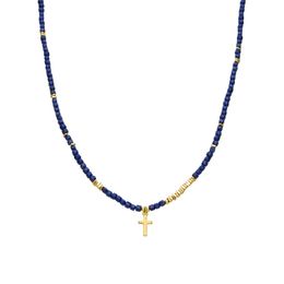 Luxenter 925 Sterlingsilber und dunkelblaue Kristallhalskette aus 18 Karat Gelbgold - Iszun