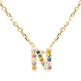 Luxenter Halskette aus 925er Sterlingsilber mit mehrfarbigen Zirkonias in 18K Gelbgold - Alphabet