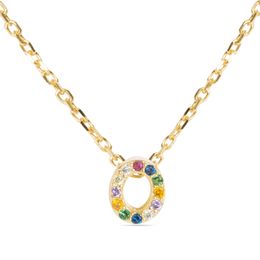 Luxenter Halskette aus 925er Sterlingsilber mit mehrfarbigen Zirkonias in 18K Gelbgold - Alphabet