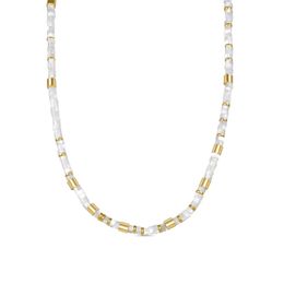 Luxenter Halskette aus 925er Sterlingsilber mit wei&szlig;em Perlmutt und 18K Gelbgold - Wicoy