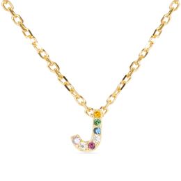 Luxenter Halskette aus 925er Sterlingsilber mit mehrfarbigen Zirkonias in 18K Gelbgold - Alphabet