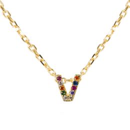 Luxenter Halskette aus 925er Sterlingsilber mit mehrfarbigen Zirkonias in 18K Gelbgold - Alphabet