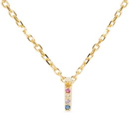 Luxenter Halskette aus 925er Sterlingsilber mit mehrfarbigen Zirkonias in 18K Gelbgold - Alphabet
