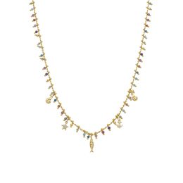 Luxenter Halskette aus 925er Sterlingsilber und mehrfarbigem Kristall mit 18k Gelbgold - Anker