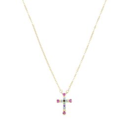 Luxenter Syke-Halskette aus 925er Sterlingsilber und mehrfarbigen Zirkonen mit 18 Karat Gelbgold plattiert